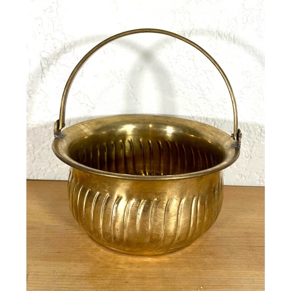 None | Accents | Vintage Brass Basket With Handle | Poshmark